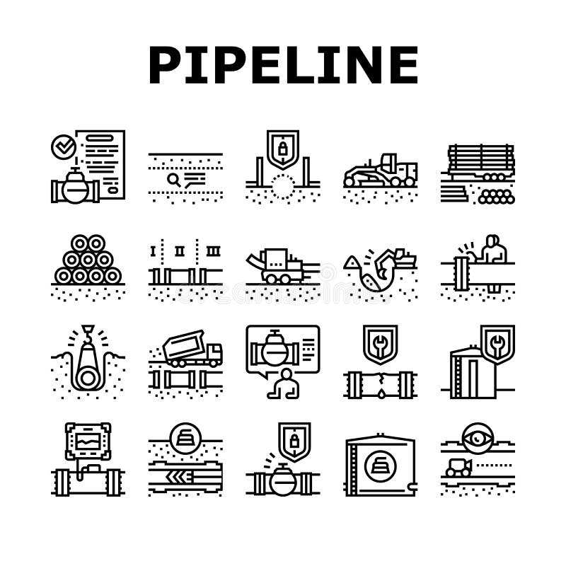 Pipeline Construction Collection Icons Set Vector Stock Vector ...