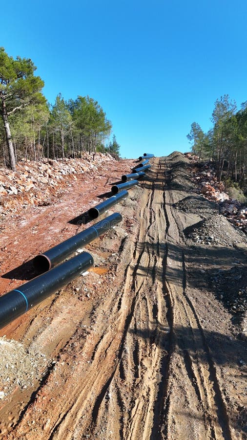Pipeline construction site stock photo. Image of dirt - 357045556