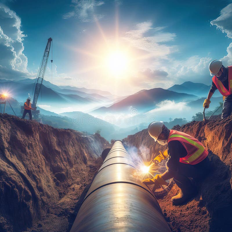 Pipeline Construction, Workers are Installing and Assembling the ...