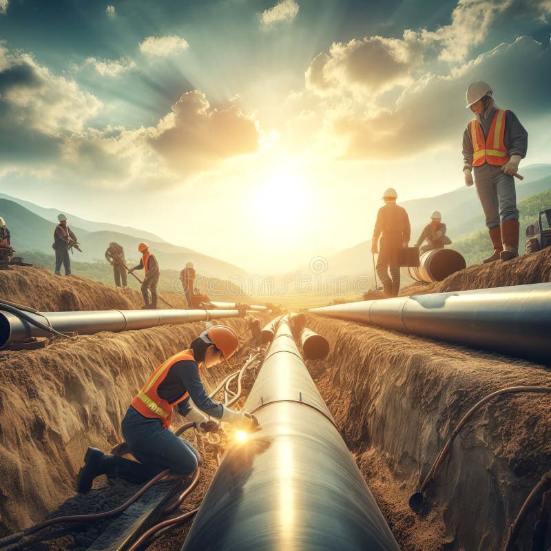 Pipeline Construction, Workers are Installing and Assembling the ...