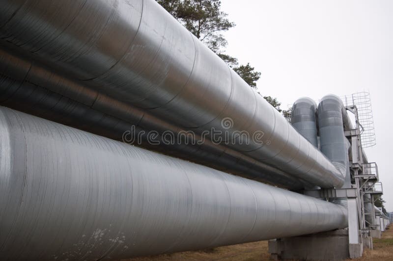 Pipeline Line Against Grey Sky and Forest Stock Photo - Image of ...