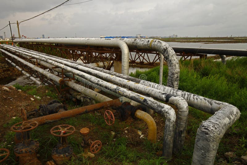 Pipeline of oil fields stock image. Image of industrial - 286218495
