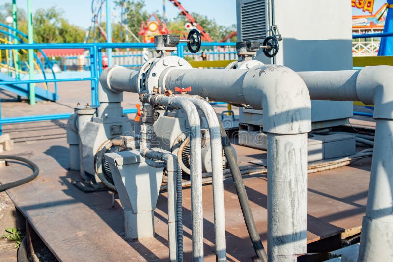 Pipeline and Pump Station for Pressurized Water. Stock Image - Image of ...