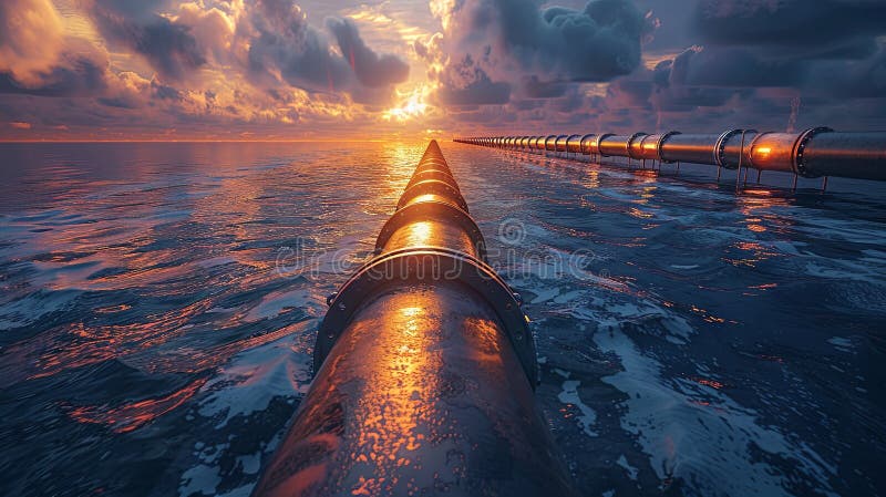 Pipeline in the Sea at Sunset Stock Illustration - Illustration of ...