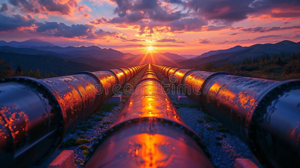 Pipeline at Sunset Generative Ai Stock Illustration - Illustration of ...
