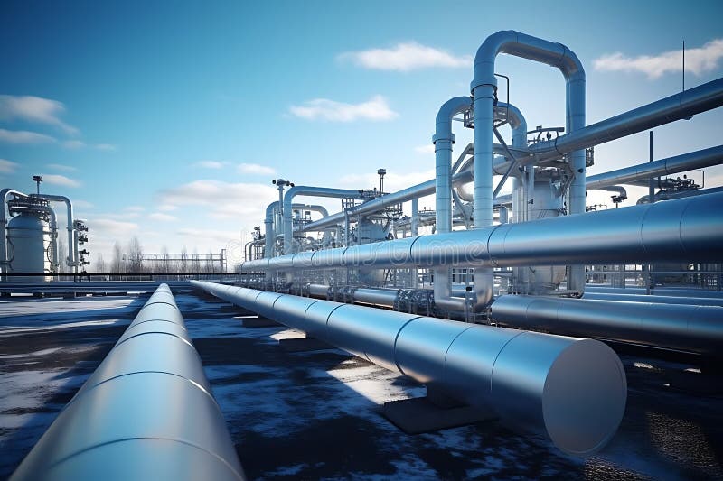 Pipeline and Wind Turbines in a Field, 3d Render Stock Illustration ...