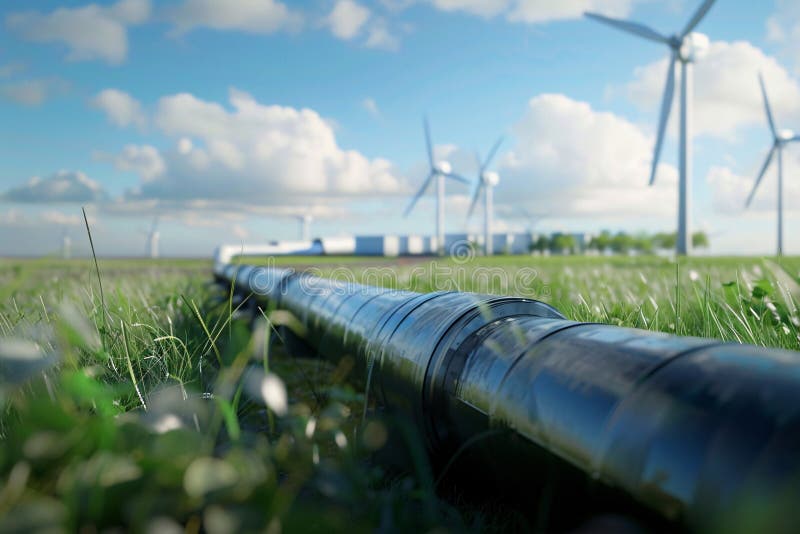 Pipeline with Wind Turbines Stock Illustration - Illustration of ...