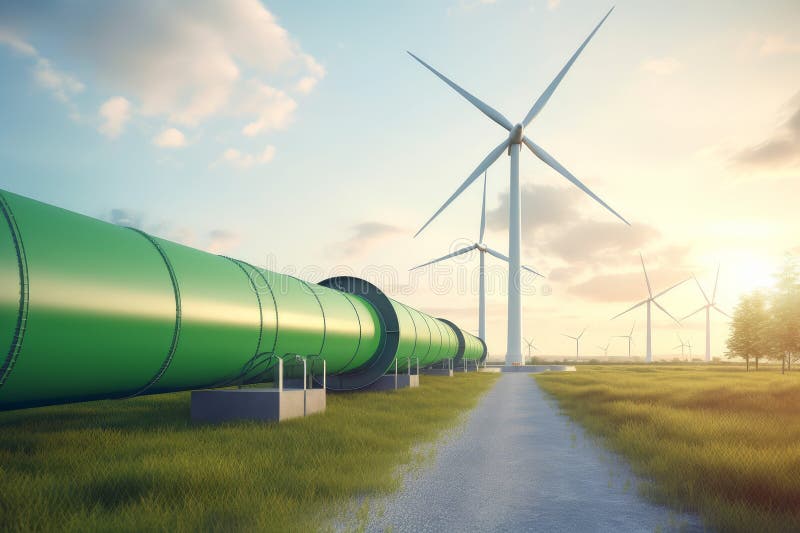 Pipeline Wind Turbines. Generate Ai Stock Photo - Image of energy ...