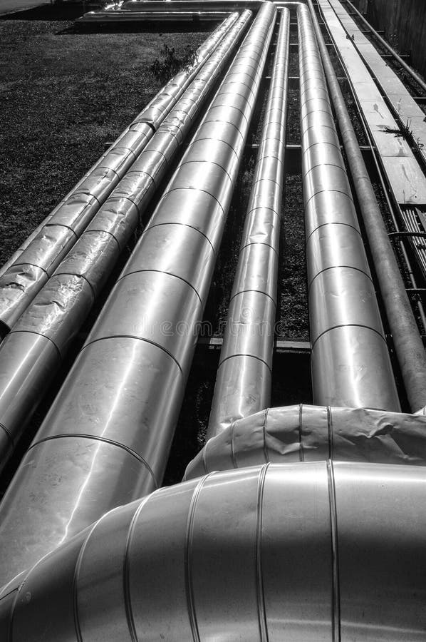 Pipelines Perspective. Black and White Image Stock Photo - Image of ...