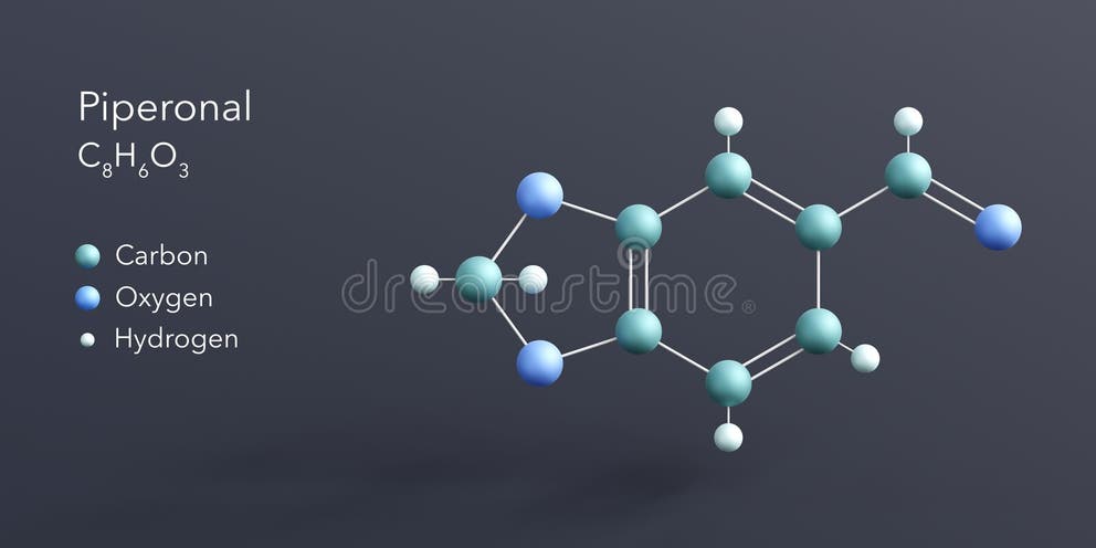 Piperonal Molecule 3d Rendering, Flat Molecular Structure with Chemical ...