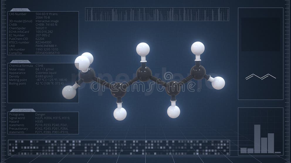 Piperylene Molecule with Description on the Computer Screen, 3d ...