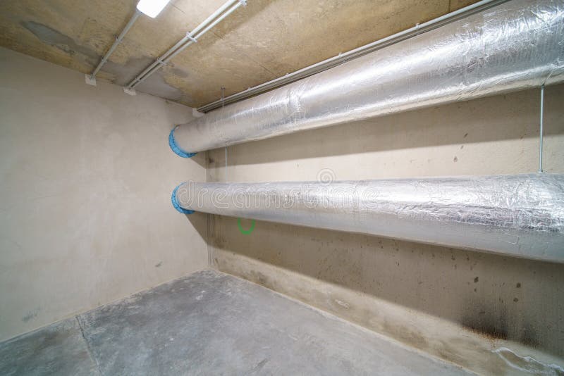 Pipes in the basement stock image. Image of architecture - 243296809