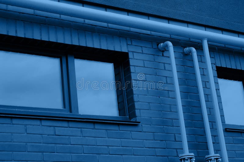 Pipes, Black Wall and Window in Blue Color Stock Image - Image of ...