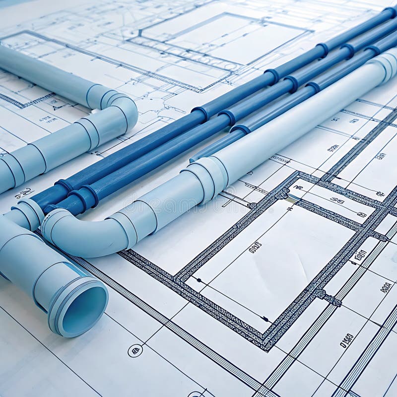 Pipes and Blueprint: Detailed Architectural Drawing Depicting Plumbing ...