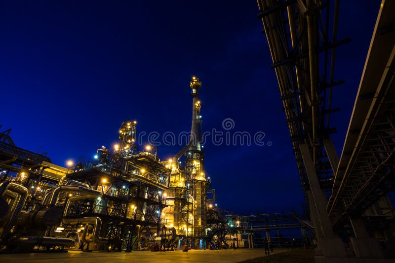 Pipes and Buildings of Big Factory Stock Image - Image of light, color ...