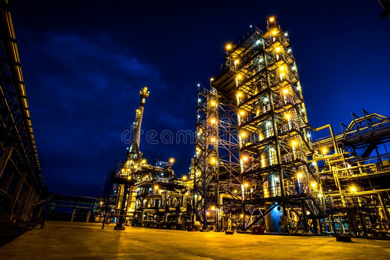 Pipes and Buildings of Big Factory Stock Image - Image of lighting ...