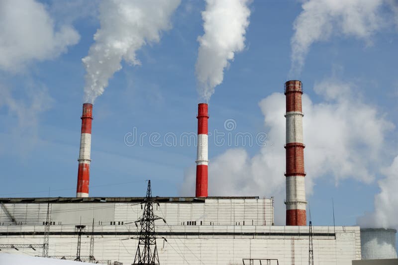 Coal Burning Power Plant with Smoke Stacks, Moscow, Russia Stock Photo ...