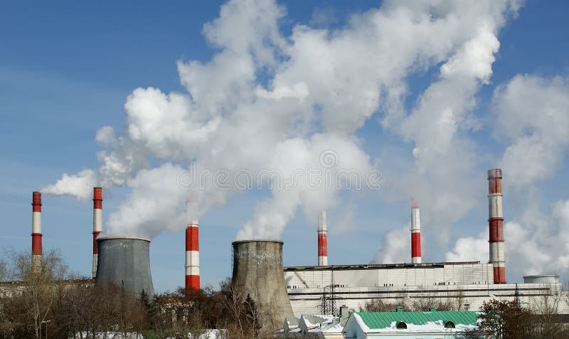 Coal Burning Power Plant with Smoke Stacks, Moscow, Russia Stock Photo ...