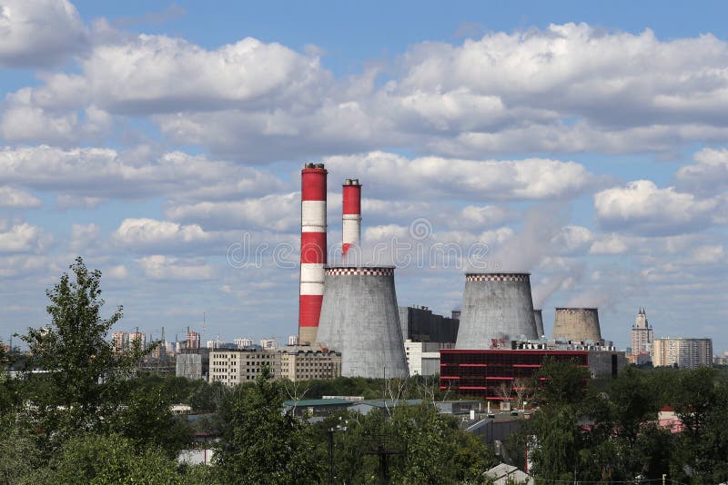 Coal Burning Power Plant with Smoke Stacks, Moscow, Russia Stock Photo ...
