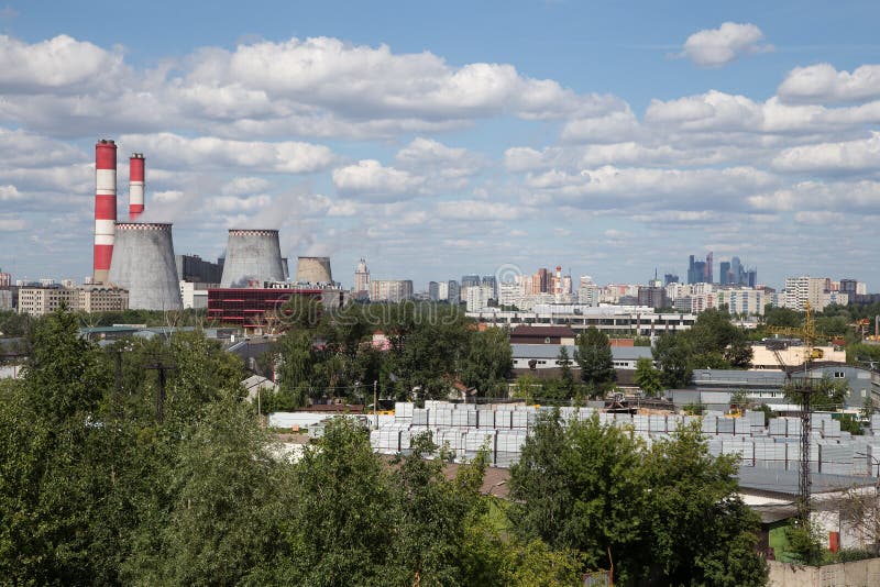 Coal Burning Power Plant with Smoke Stacks, Moscow, Russia Stock Photo ...