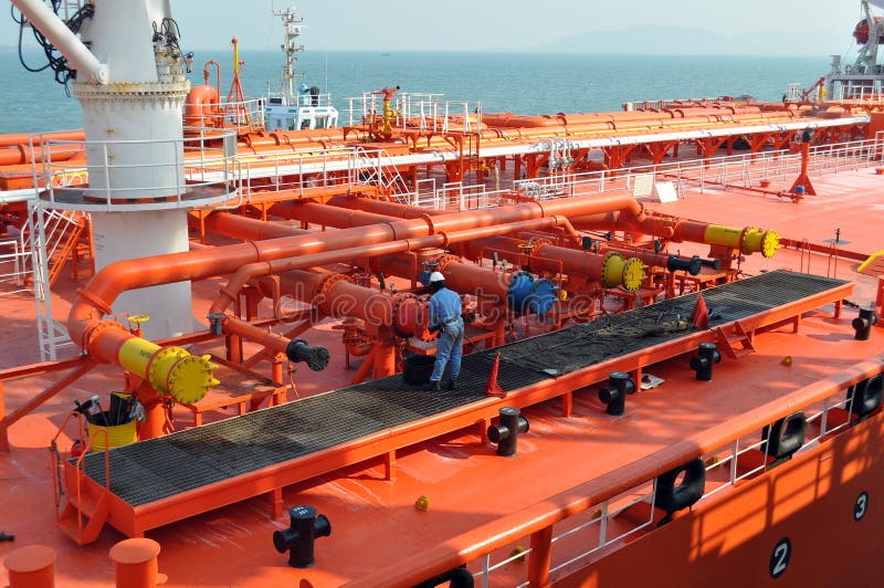 Pipes on the Deck of the Tanker Stock Image - Image of docks, security ...