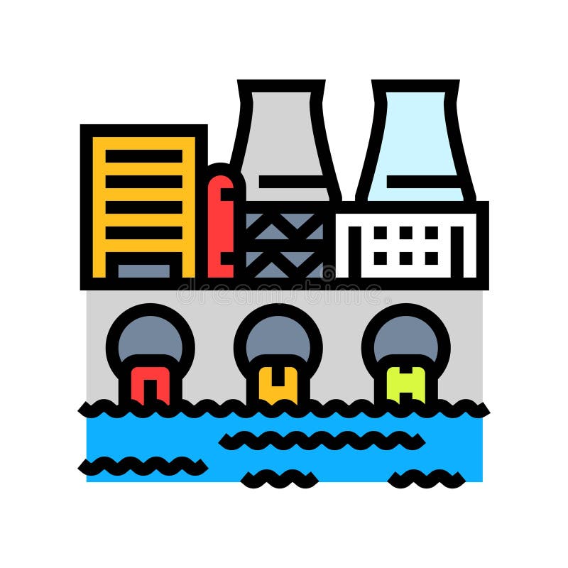 Pipes Dumping Colored Liquid into River Color Icon Vector Illustration ...