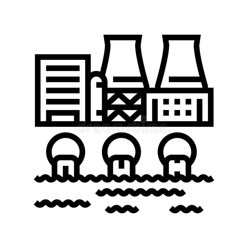 Pipes Dumping Colored Liquid into River Line Icon Vector Illustration ...