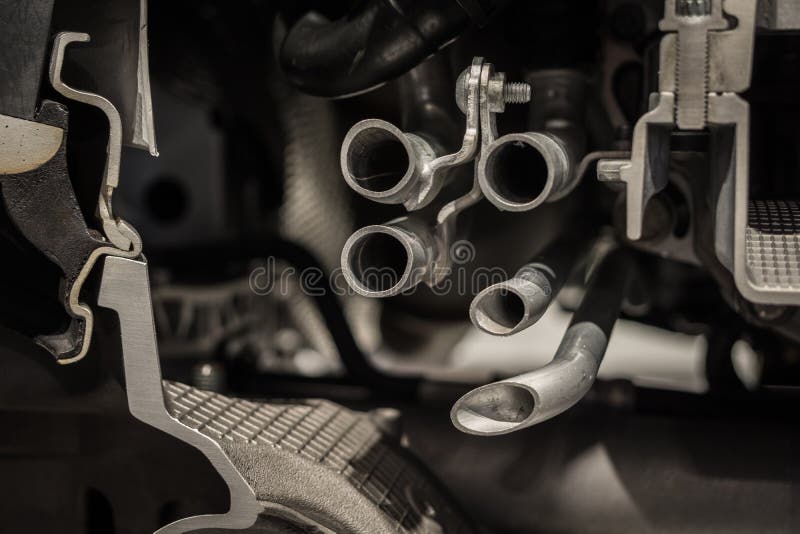The Pipes in a Engine of Modern Car Stock Photo - Image of silvery ...