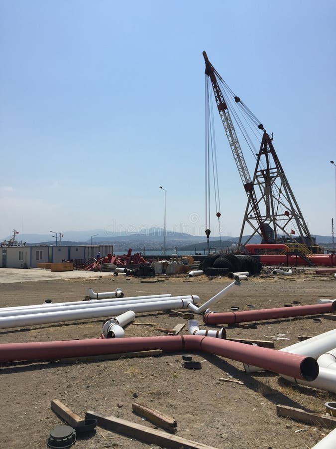 Pipes in the Harbor Construction Continues. Stock Photo - Image of ...