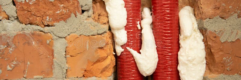 Pipes in Isolation are Fixed by Mounting Foam Stock Photo - Image of ...