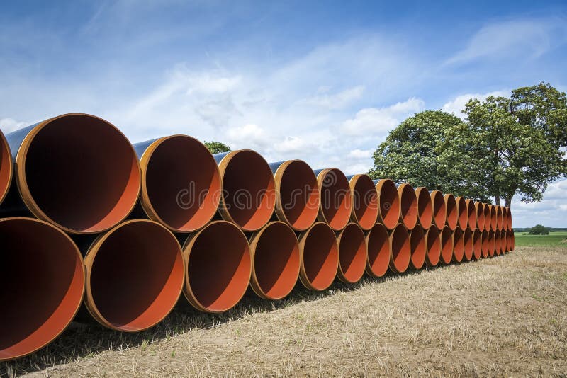 Pipes for a New Gas Conduit Pipeline Stock Photo - Image of tree ...