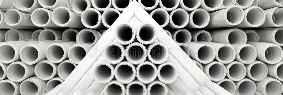 Stacked PVC Pipes Arranged in Triangle Formation with White Upper ...