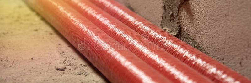 Pipes in Red Isolation on Construction Site Stock Photo - Image of ...