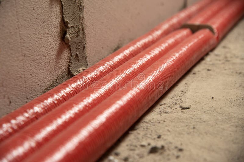 Pipes in Red Isolation on Construction Site Stock Photo - Image of ...