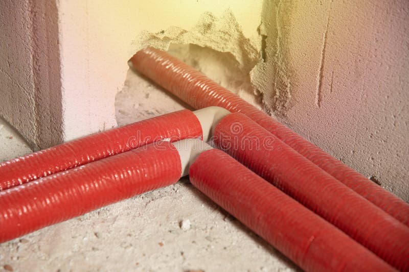 Pipes in Red Isolation on Construction Site Stock Photo - Image of ...