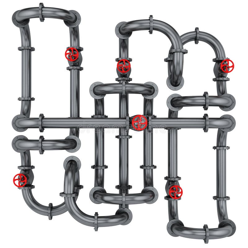 Pipes with red valves stock illustration. Illustration of design - 34837882