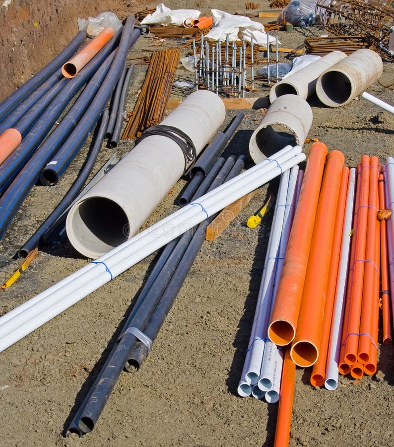 Pipes and Reinforcing on Building Site Stock Image - Image of supplies ...