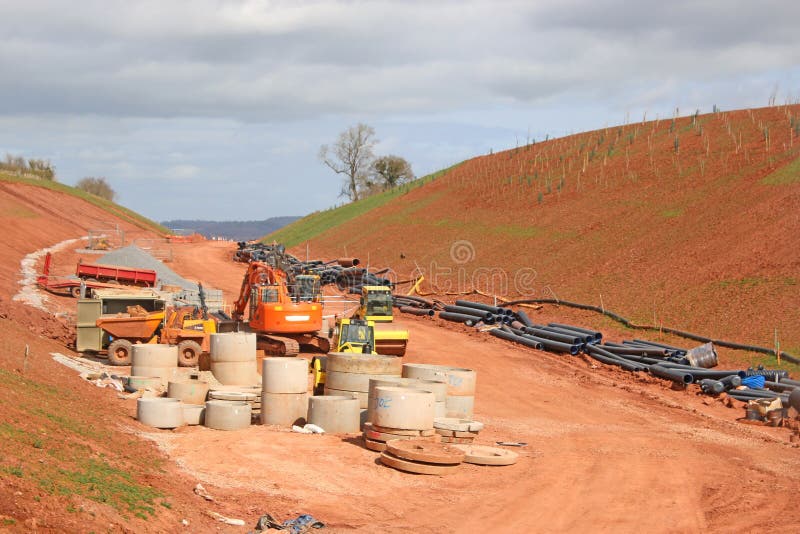 Pipes on a Road Construction Site Stock Image - Image of road, support ...