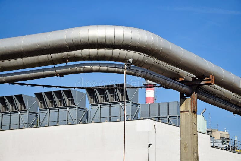 Pipes and Smoke Stack of the Power Station Stock Image - Image of metal ...