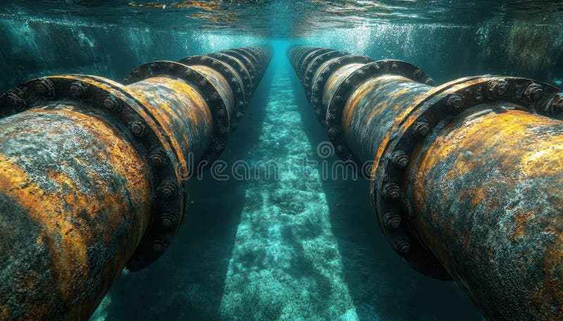 Pipes Submerged Underwater Supporting Expansion in a Marine Environment ...