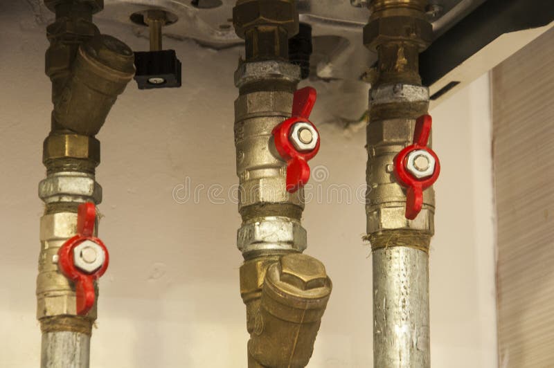 Pipes and Valves Coming from Boiler House Heater Stock Image - Image of ...