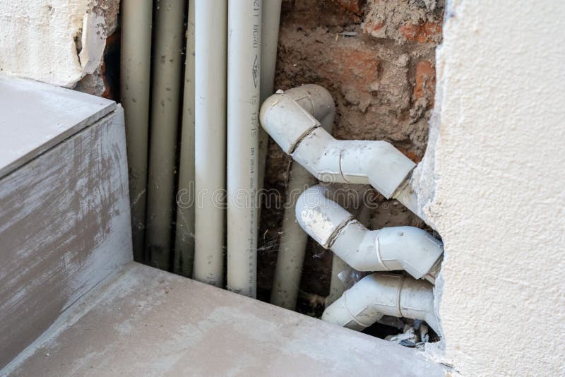 Pipes in a Wall. Unfinished Repair Stock Photo - Image of power, meter ...