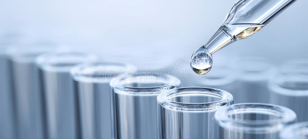 The Pipette Delivers a Precise Drop into a Row of Transparent Test ...