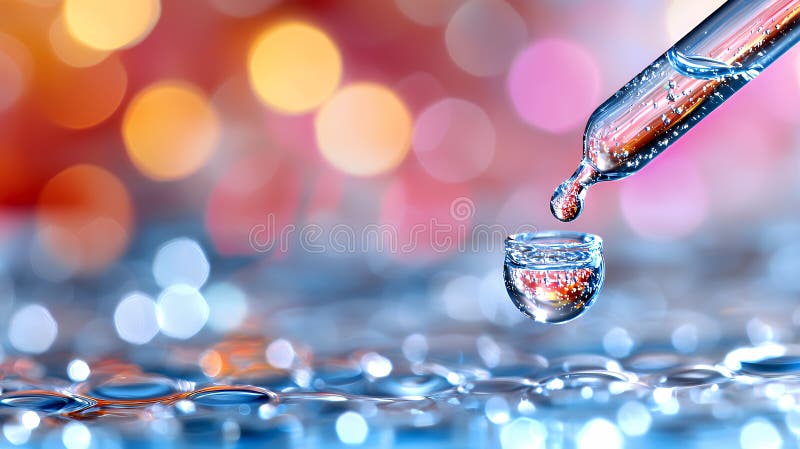 Dropping Liquid from Pipette into Small Cup with Bokeh Background Stock ...