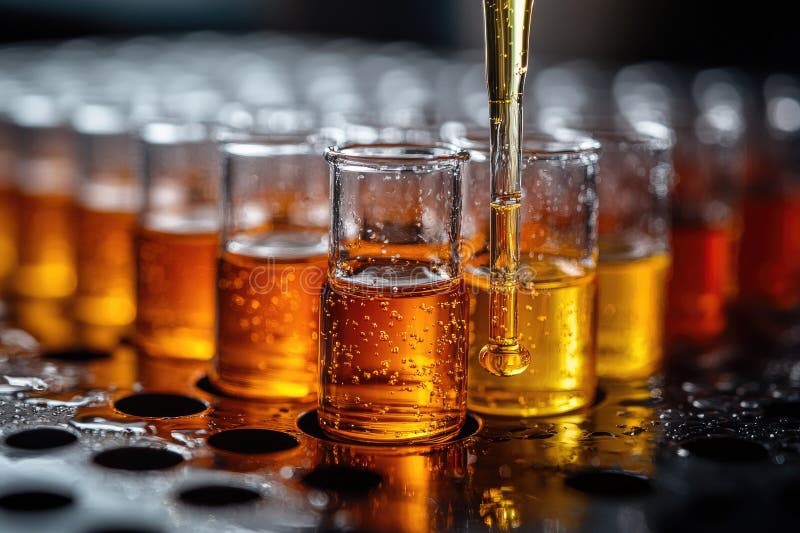 Amber Liquid in Glass Beakers, Science Experiment Stock Illustration ...