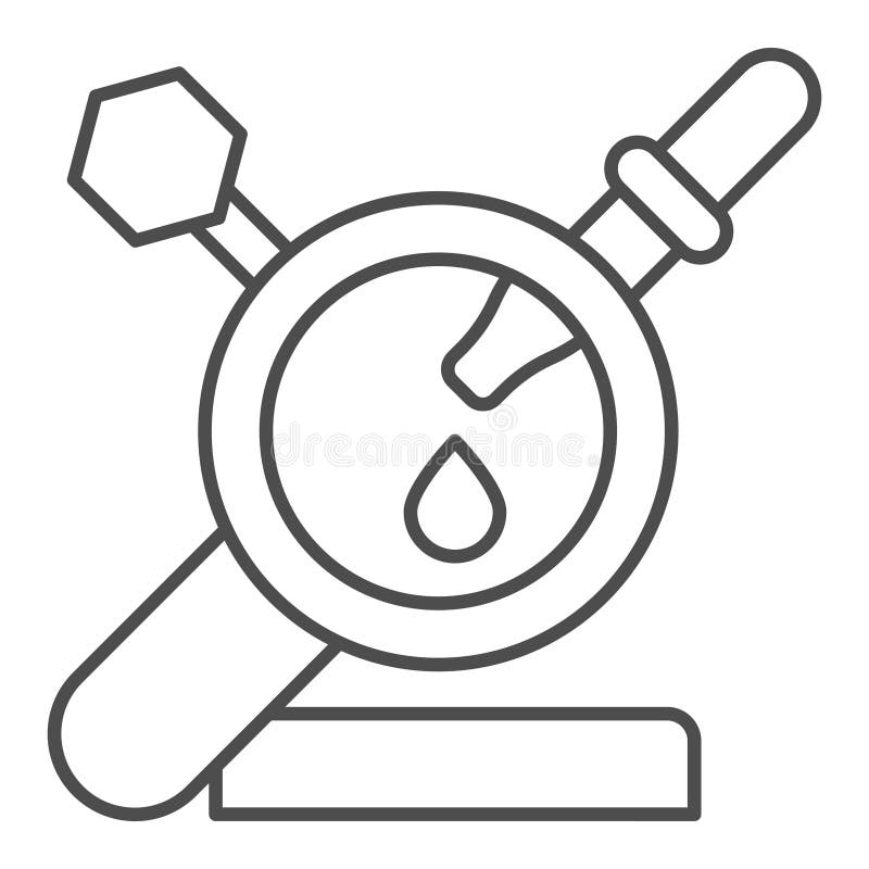 Pipette Drop with Magnifier Thin Line Icon, Genetic Research Concept ...