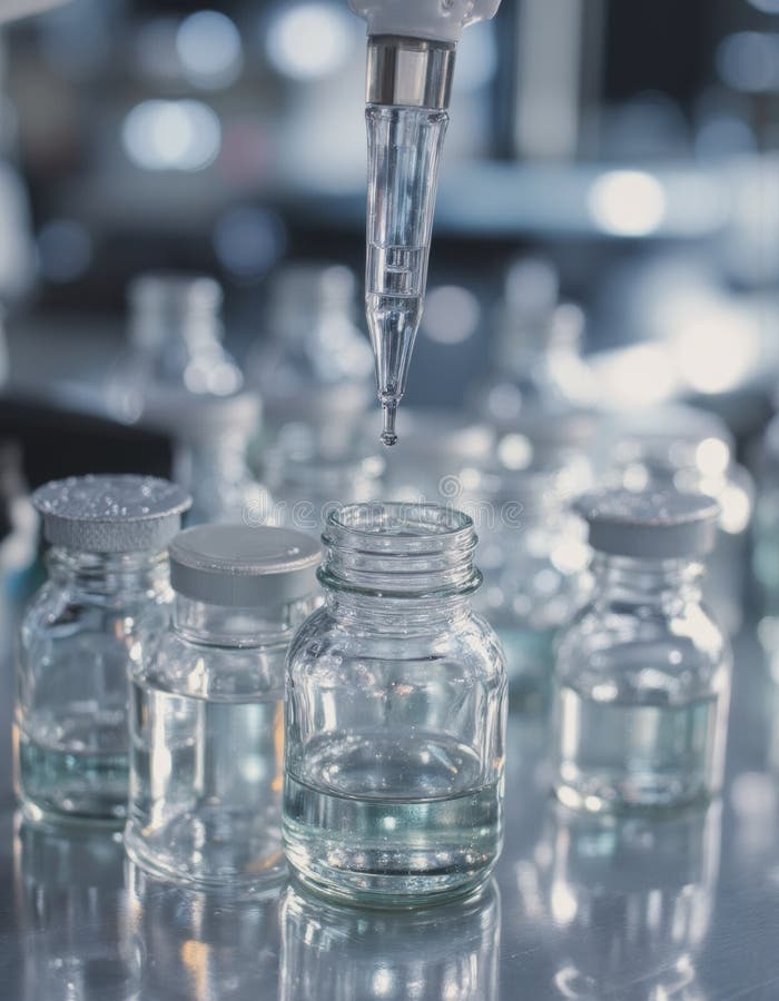 Pipette Dropping Liquid into a Glass Vial in a Laboratory Setting Stock ...