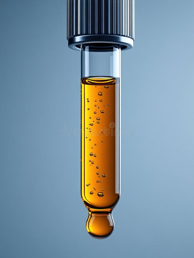 Pipette with Liquid Droplet on Blue Background Stock Illustration ...