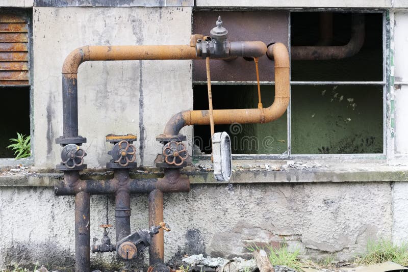 Pipework Arrangement with Valves Left Rusty and Dirty Stock Photo ...