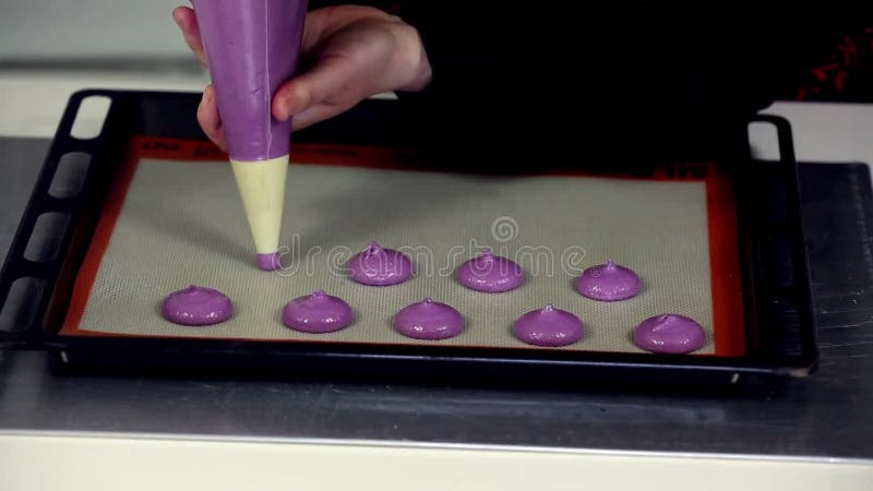 Piping and Cooking Macaroons at Home. the Process of Pipetting Macarons ...